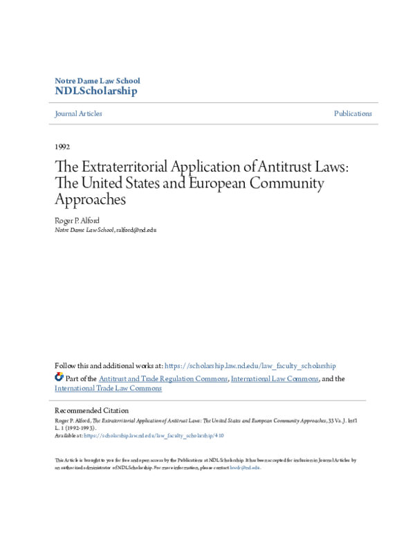 (PDF) The extraterritorial application of antitrust laws: a unilateral ...