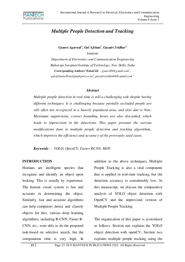 (PDF) Multiple People Detection and Tracking
