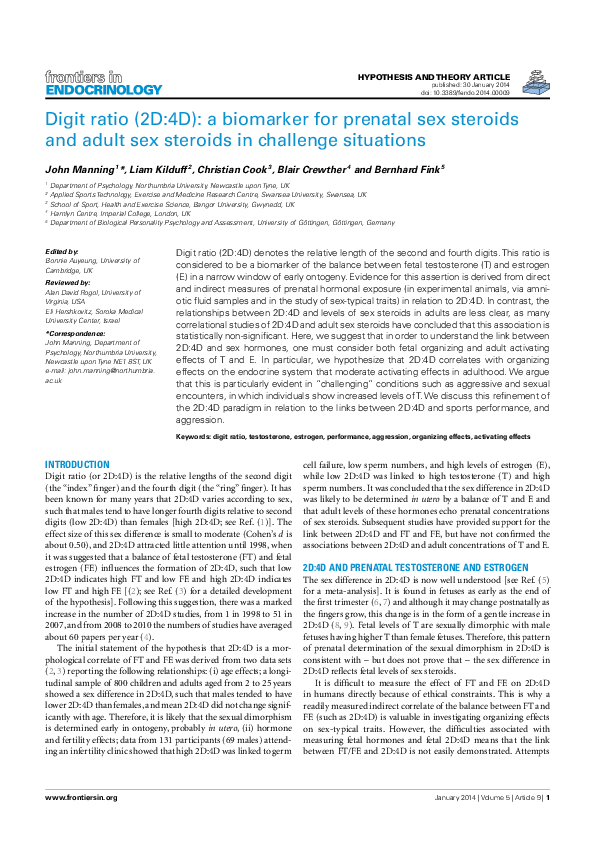 (PDF) Digit Ratio (2D:4D): A Biomarker for Prenatal Sex Steroids and ...