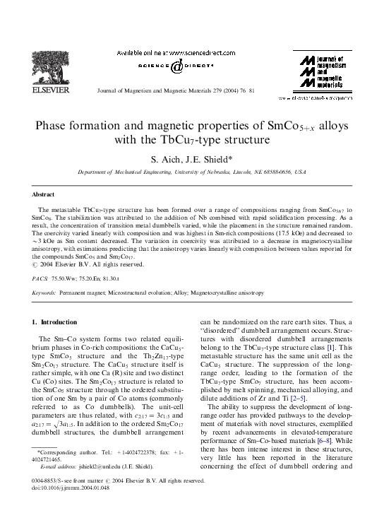 (PDF) Phase formation and magnetic properties of SmCo5+x alloys with ...