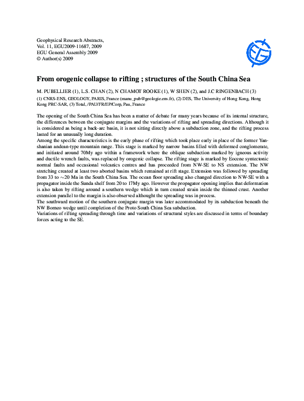 (PDF) From orogenic collapse to rifting, structures of the South China Sea