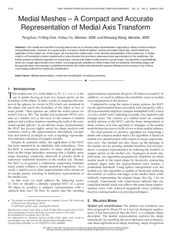 (PDF) Medial Meshes -- A Compact and Accurate Representation of Medial Axis Transform
