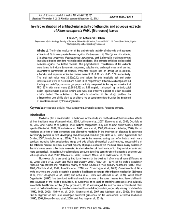 (PDF) In-Vitro Evaluation of Antibacterial Activity of Ethanolic and Aqueous Extracts of Ficus ...