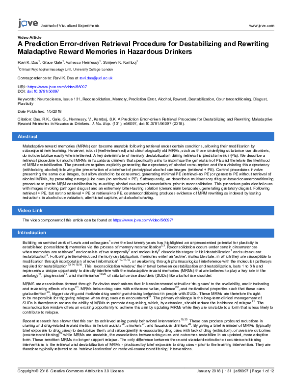 (PDF) A Prediction Error-driven Retrieval Procedure for Destabilizing and Rewriting Maladaptive ...