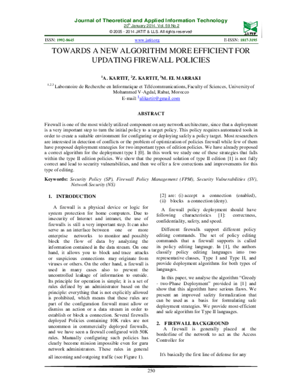 (PDF) Towards a New Algorithm More Efficient for Updating Firewall ... (PDF) Towards a New Algorithm More Efficient for Updating Firewall ...