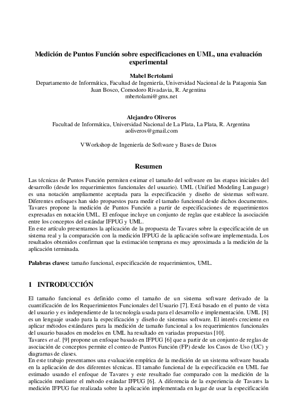 (PDF) Medición de Puntos Función sobre especificaciones en UML, una evaluación experimental