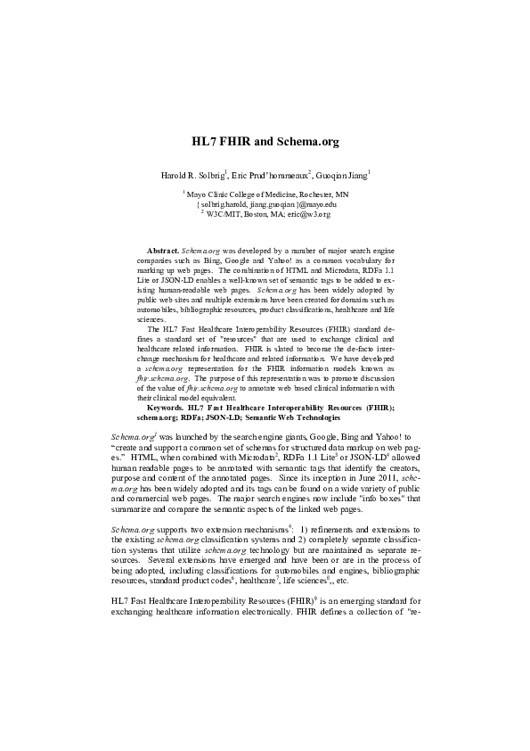 (PDF) HL7 FHIR and Schema.org