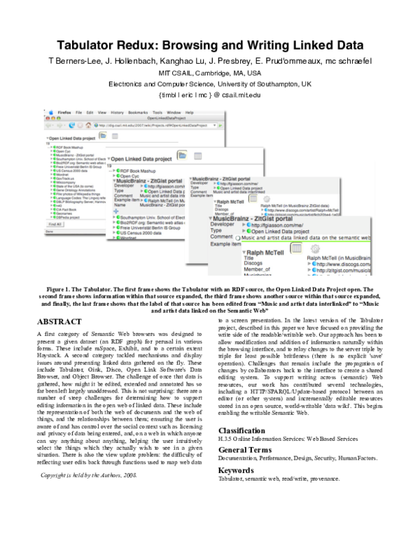 Pdf Tabulator Redux Browsing And Writing Linked Data