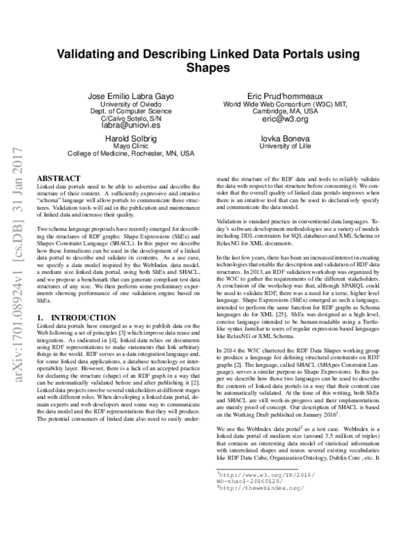 (PDF) Validating Linked Data Portals with ShEx and SHACL