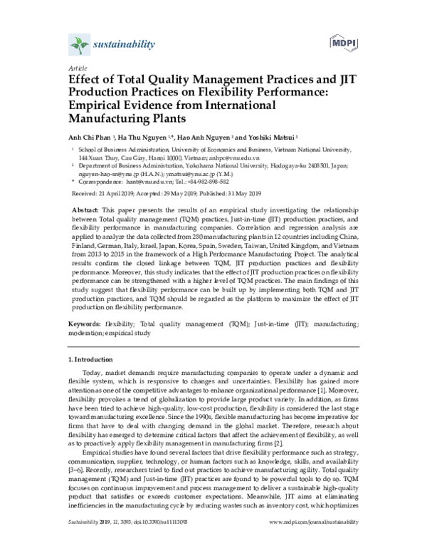 (PDF) Effect of Total Quality Management Practices and JIT Production Practices on Flexibility ...