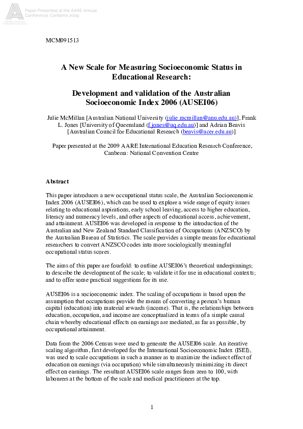 (PDF) A new scale for measuring socioeconomic status in educational ...