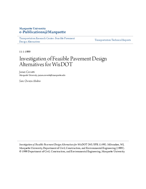 (PDF) Investigation of Feasible Pavement Design Alternatives for Wisdot