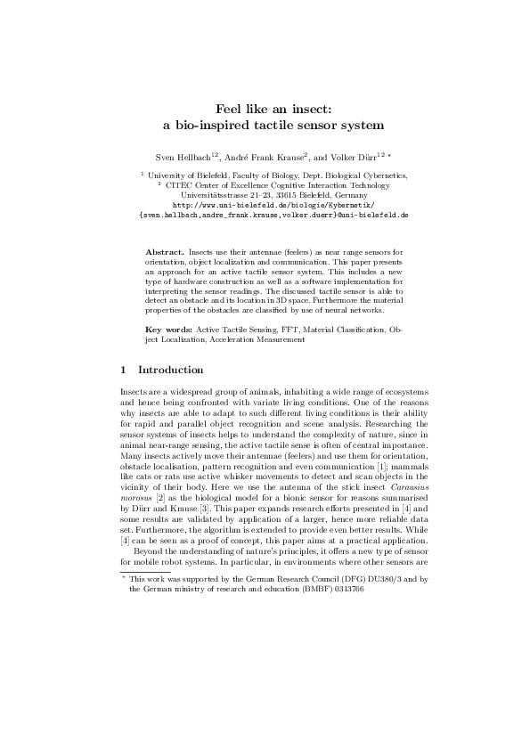Pdf Feel Like An Insect A Bio Inspired Tactile Sensor System