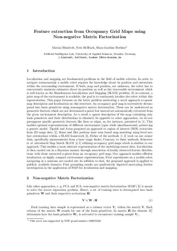 Pdf Feature Extraction From Occupancy Grid Maps Using Non Negative Matrix Factorization Sven