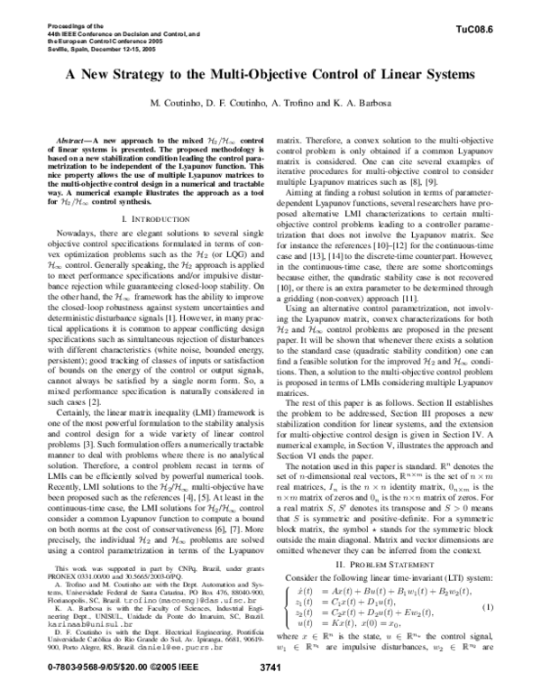 Pdf A New Strategy To The Multi Objective Control Of Linear Systems