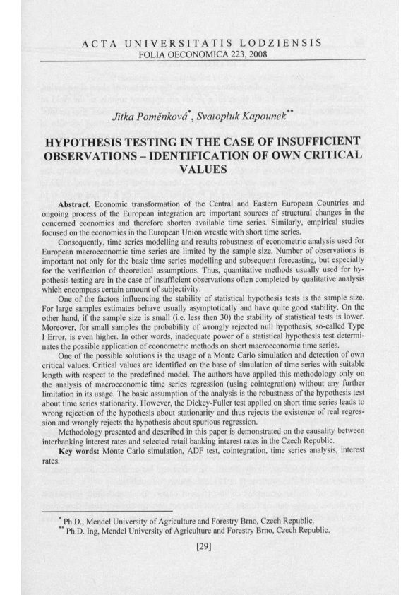 (PDF) Hypothesis Testing in the Case of Insufficient Observations ...