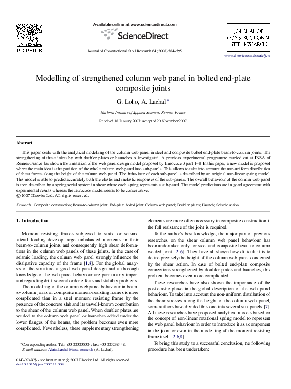 (PDF) Modelling of strengthened column web panel in bolted end-plate ...