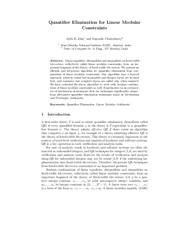 Pdf Quantifier Elimination For Linear Modular Constraints