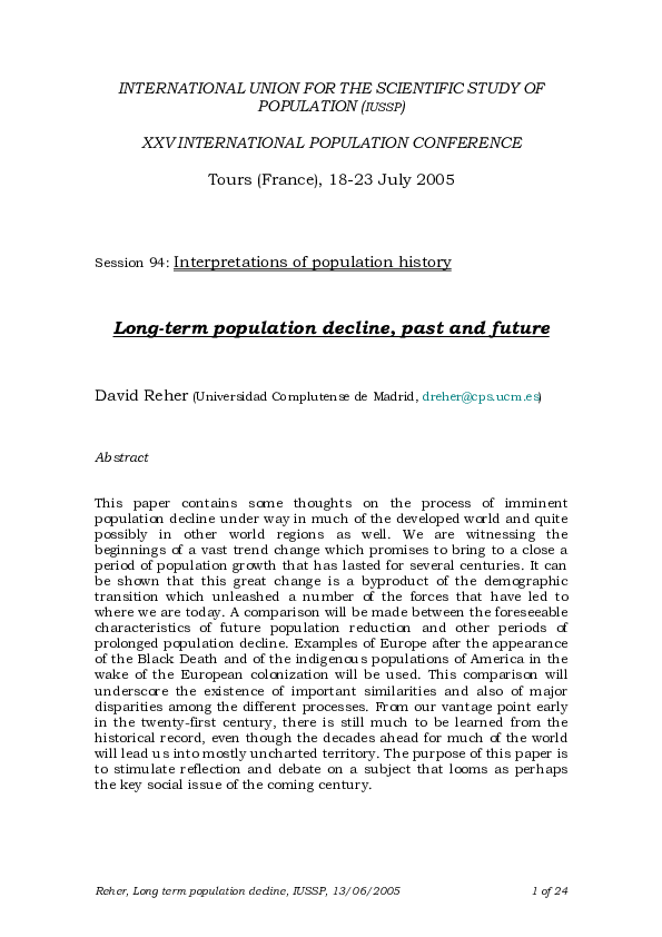 (PDF) Long-term population decline, past and future | David Reher ...