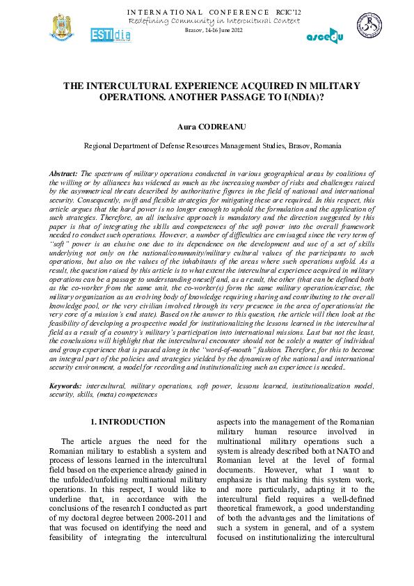 (PDF) The Intercultural Experience Acquired in Military Operations ...