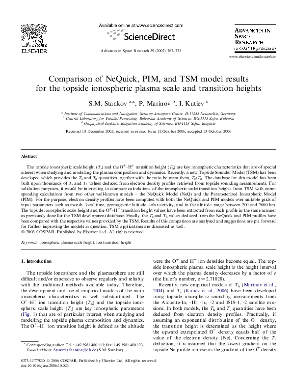 (PDF) Comparison of NeQuick, PIM, and TSM model results for the topside ionospheric plasma scale ...