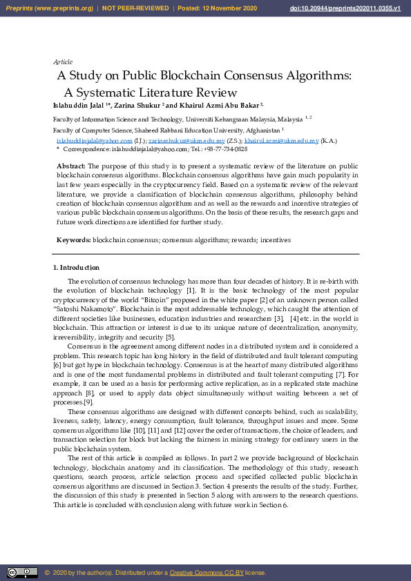(PDF) A Study on Public Blockchain Consensus Algorithms: A Systematic ...