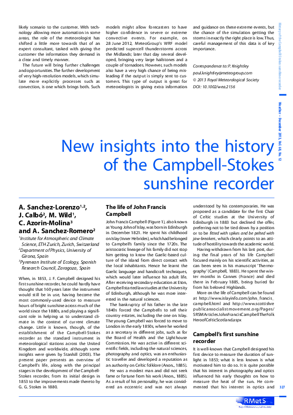 (PDF) New insights into the history of the Campbell-Stokes sunshine ...