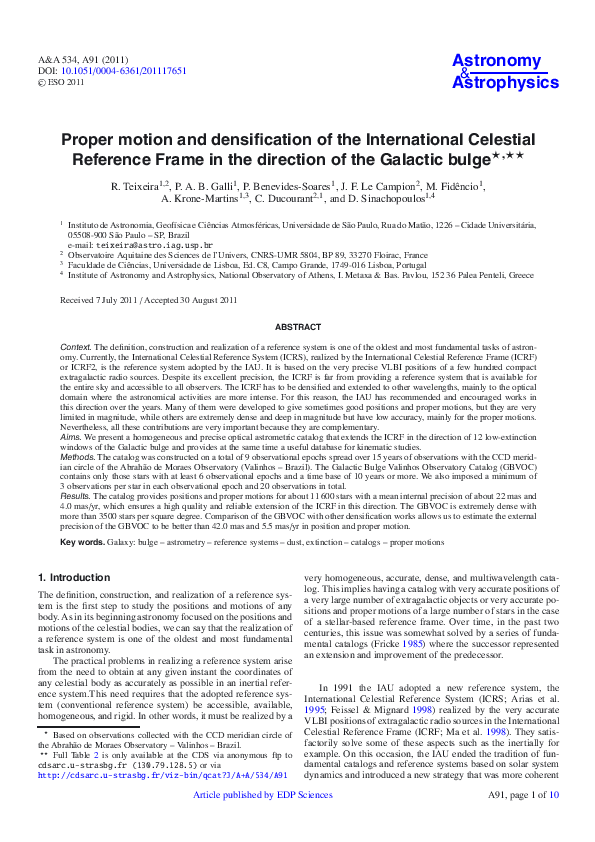 (PDF) Proper motion and densification of the International Celestial ...