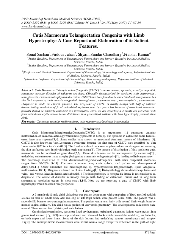 (PDF) Cutis Marmorata Telangiectatica Congenita with Limb Hypertrophy ...