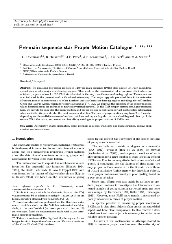 (PDF) Pre-main sequence star Proper Motion Catalogue