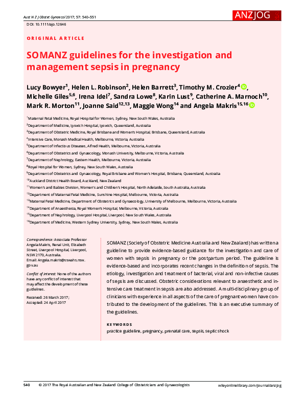 (PDF) SOMANZ guidelines for the investigation and management sepsis in ...
