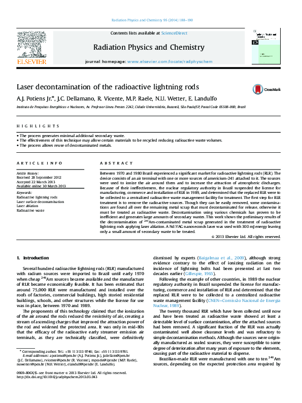 (PDF) Laser decontamination of the radioactive lightning rods