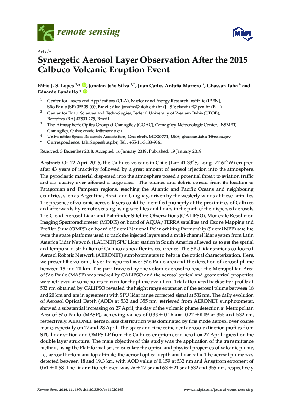 (PDF) Synergetic Aerosol Layer Observation After the 2015 Calbuco ...