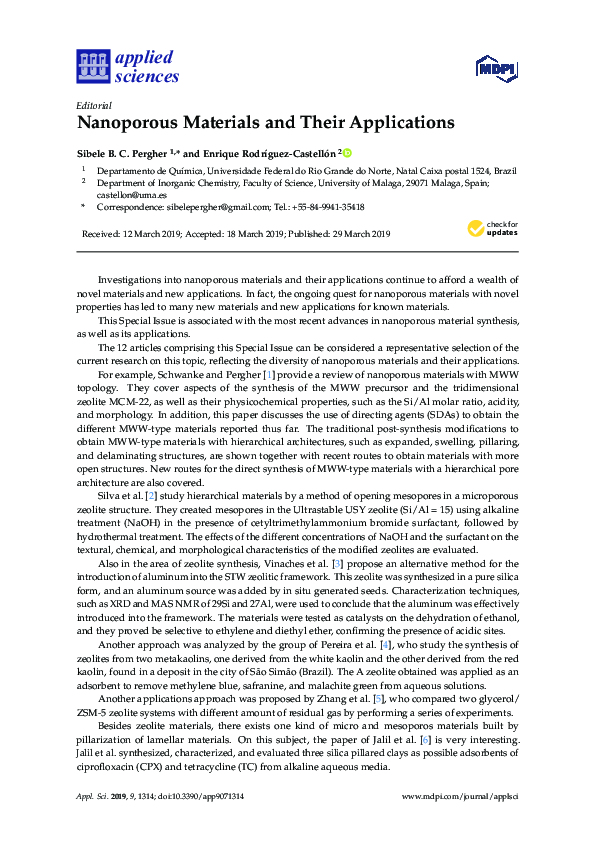 (PDF) Nanoporous Materials and Their Applications