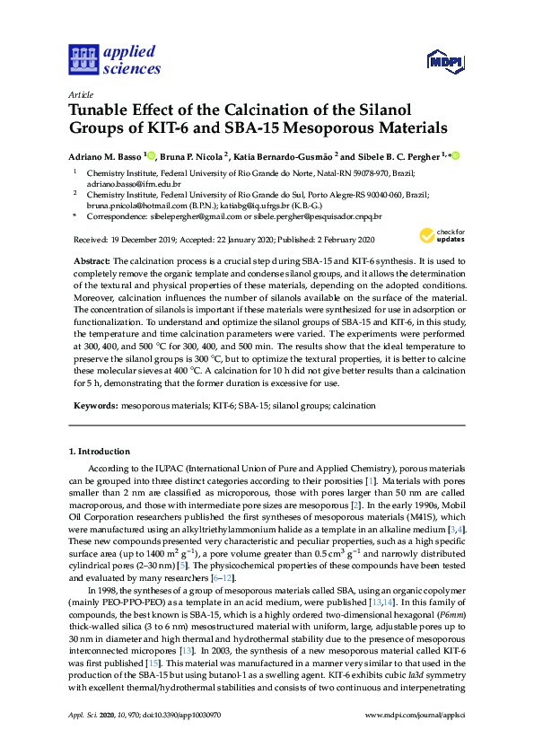 (PDF) Tunable Effect of the Calcination of the Silanol Groups of KIT-6 ...