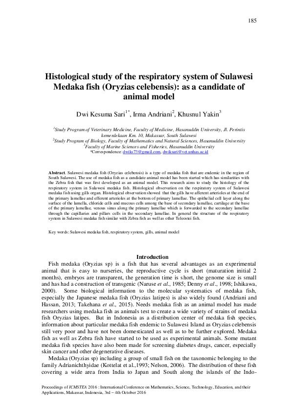 (PDF) Histological study of the respiratory system of Sulawesi Medaka ...