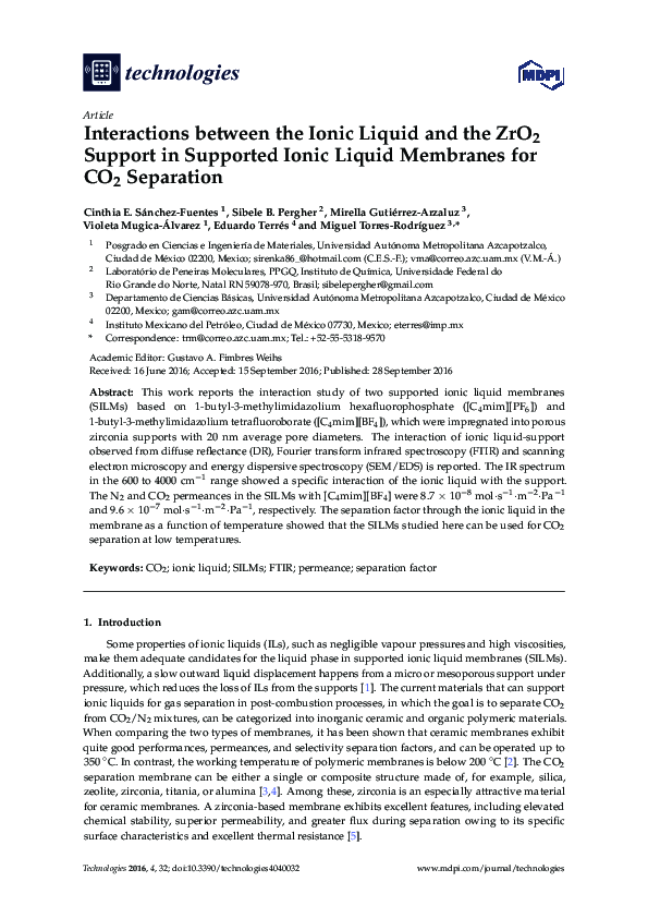 (PDF) Ionic Liquid-ZrO2 Interactions for CO2 Separation