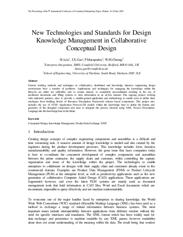 (PDF) New Technologies and standards for Design knowledge Management in Collaborative Conceptual ...