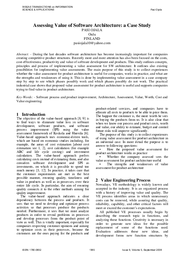 (PDF) Assessing value of software architecture: a case study