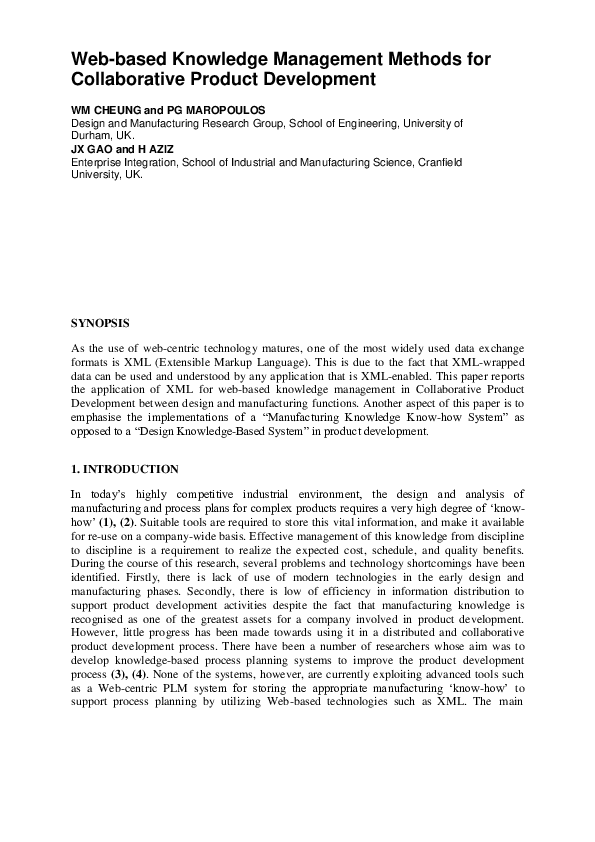 (PDF) Web-based Knowledge Management Methods for Collaborative Product Development