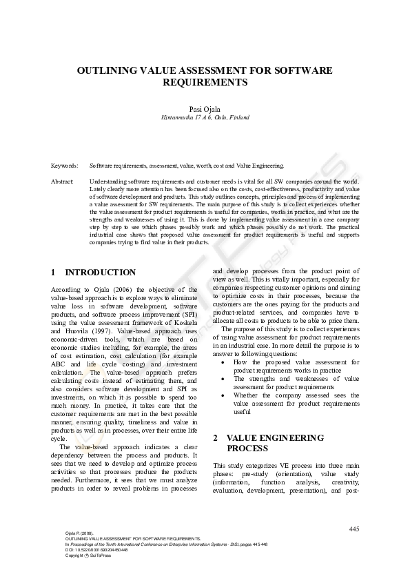 (PDF) Outlining Value Assessment for Software Requirements