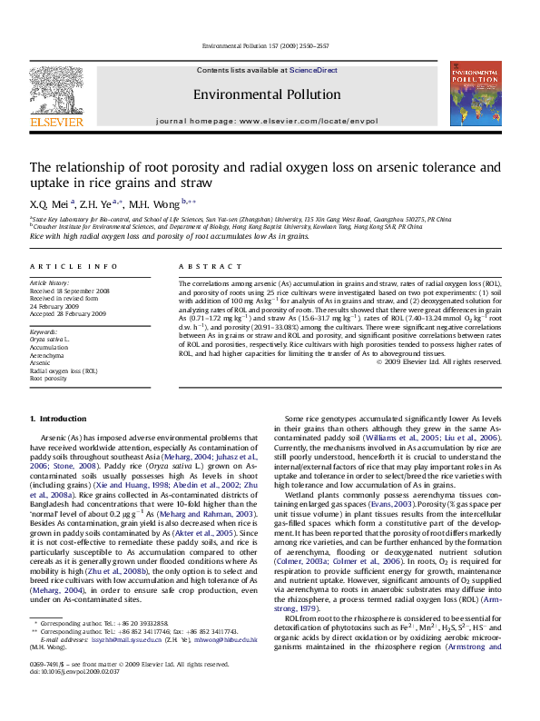 (PDF) Root Porosity and Oxygen Loss Effects on Rice As