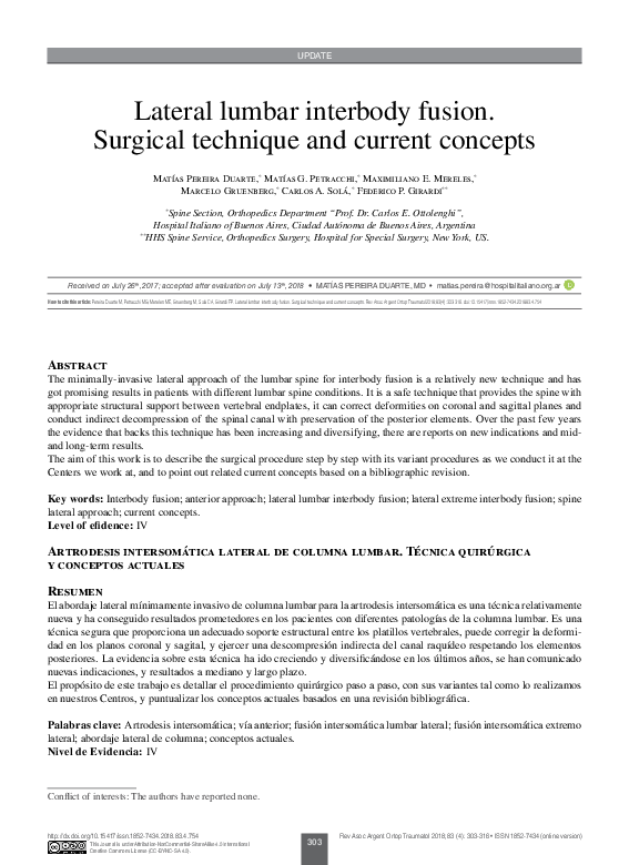 (PDF) Lateral lumbar interbody fusion. Surgical technique and current ...