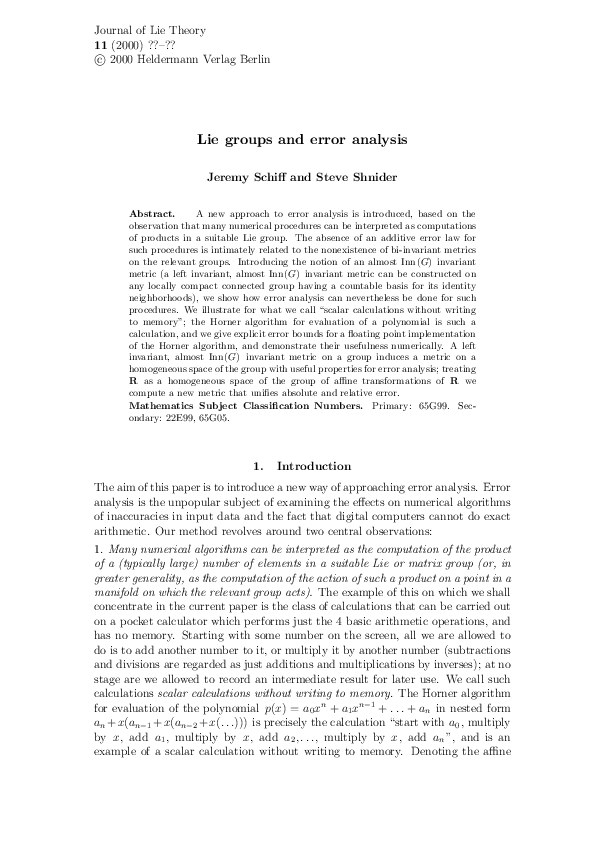 (PDF) Lie groups and error analysis