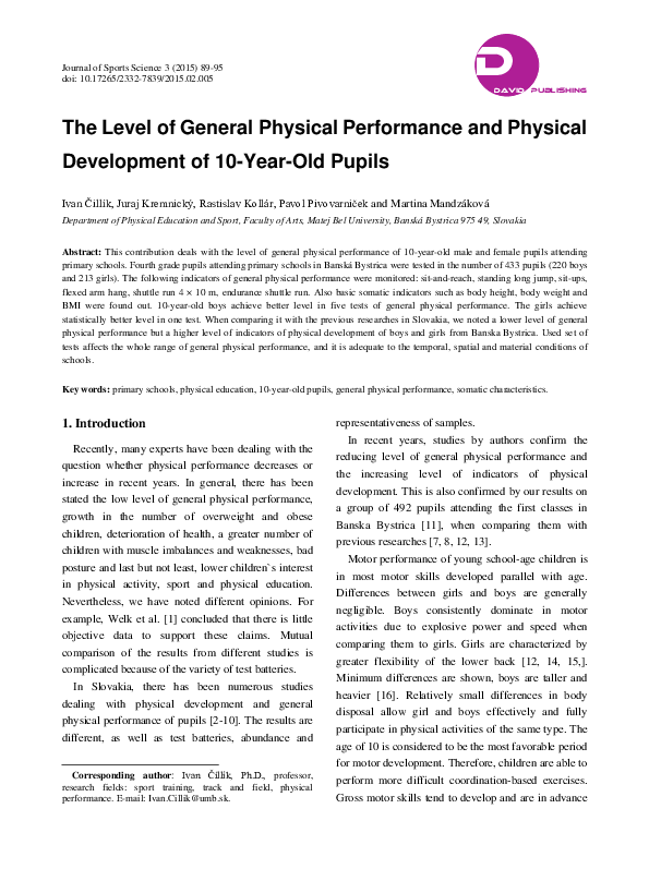(PDF) The Level of General Physical Performance and Physical ...