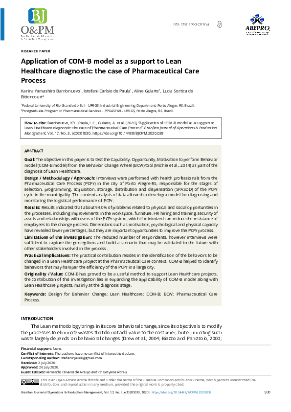 (PDF) Application of COM-B model as a support to Lean Healthcare ...