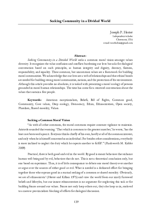 (PDF) Seeking Community in a Divided World