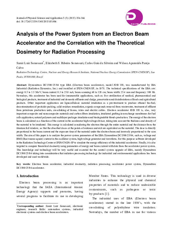 (PDF) Analysis of the Power System from an Electron Beam Accelerator and the Correlation with ...