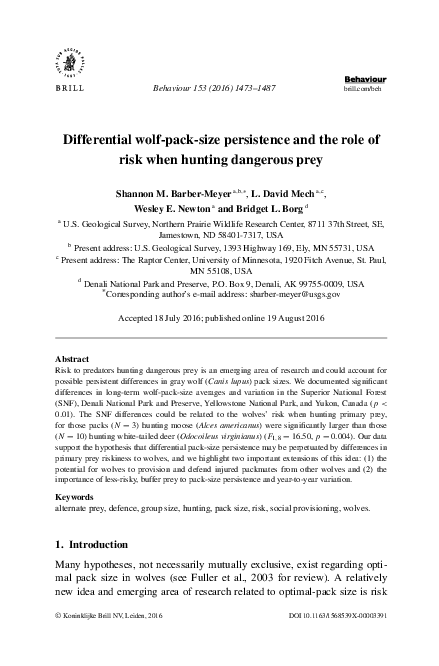 (PDF) Differential wolf-pack-size persistence and the role of risk when ...