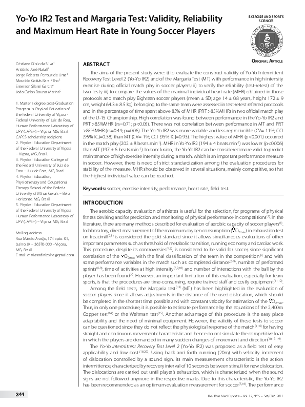(PDF) Yo-Yo IR2 test e teste de margaria: validade, confiabilidade e ...
